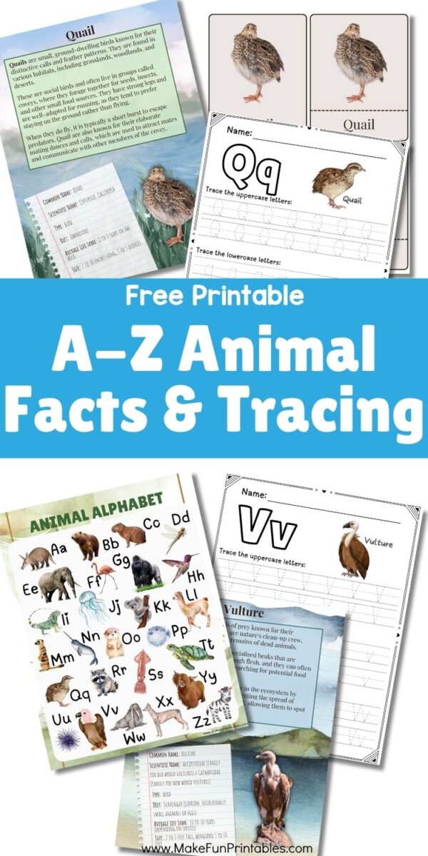 A-Z Animal Facts and Tracing Worksheets - Make Fun Printables