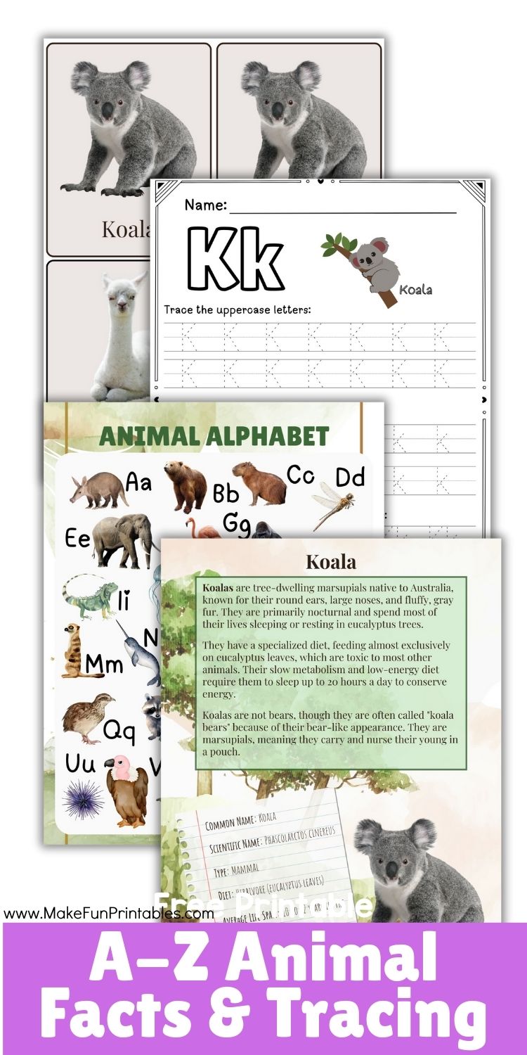 A-Z Animal Facts and Tracing Worksheets - Make Fun Printables