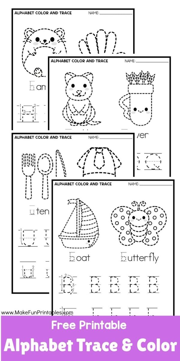 Preschool A-Z Alphabet Trace & Color Worksheets - Make Fun Printables