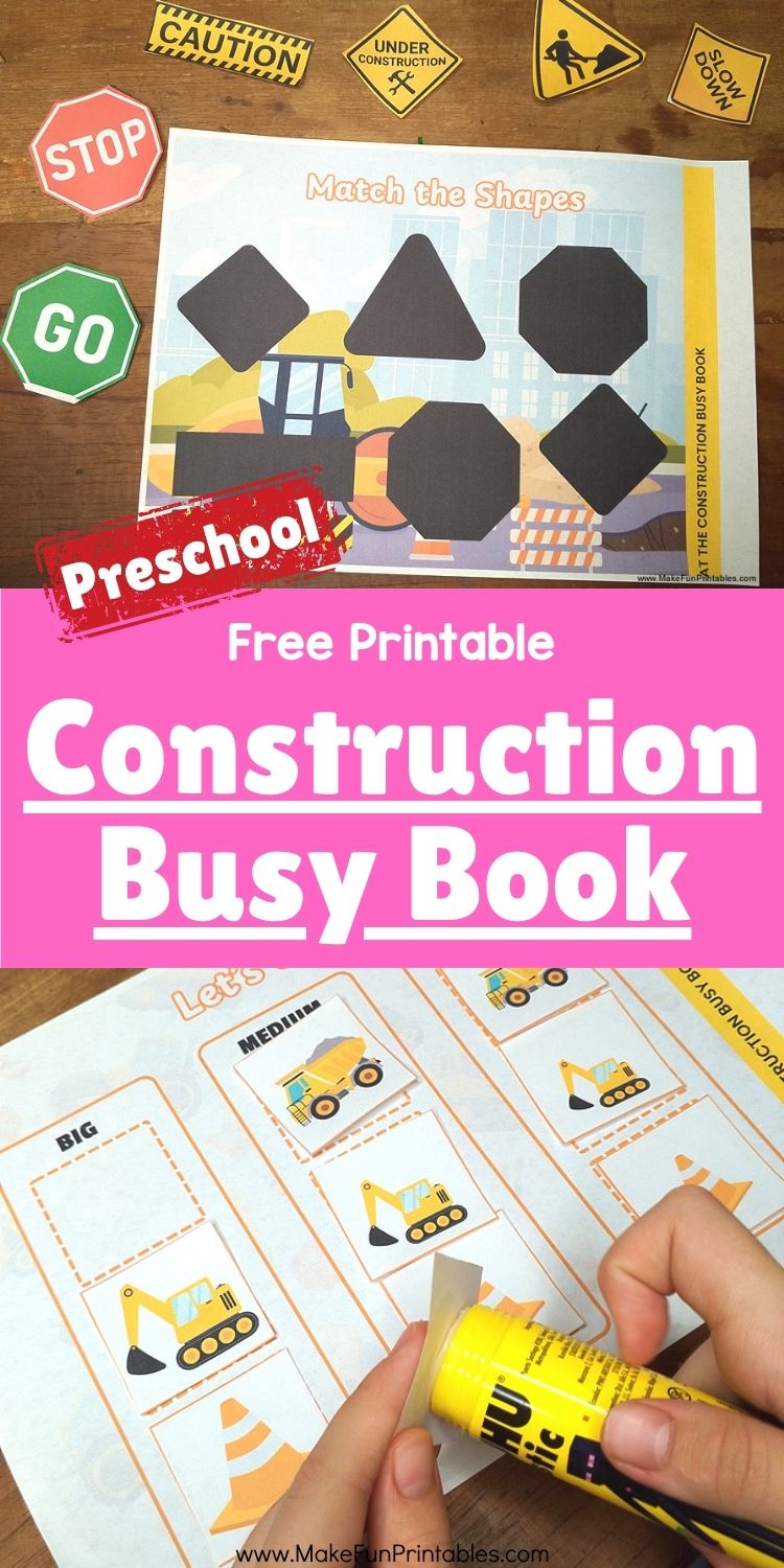 Construction Site Busy Book for Preschool - Make Fun Printables