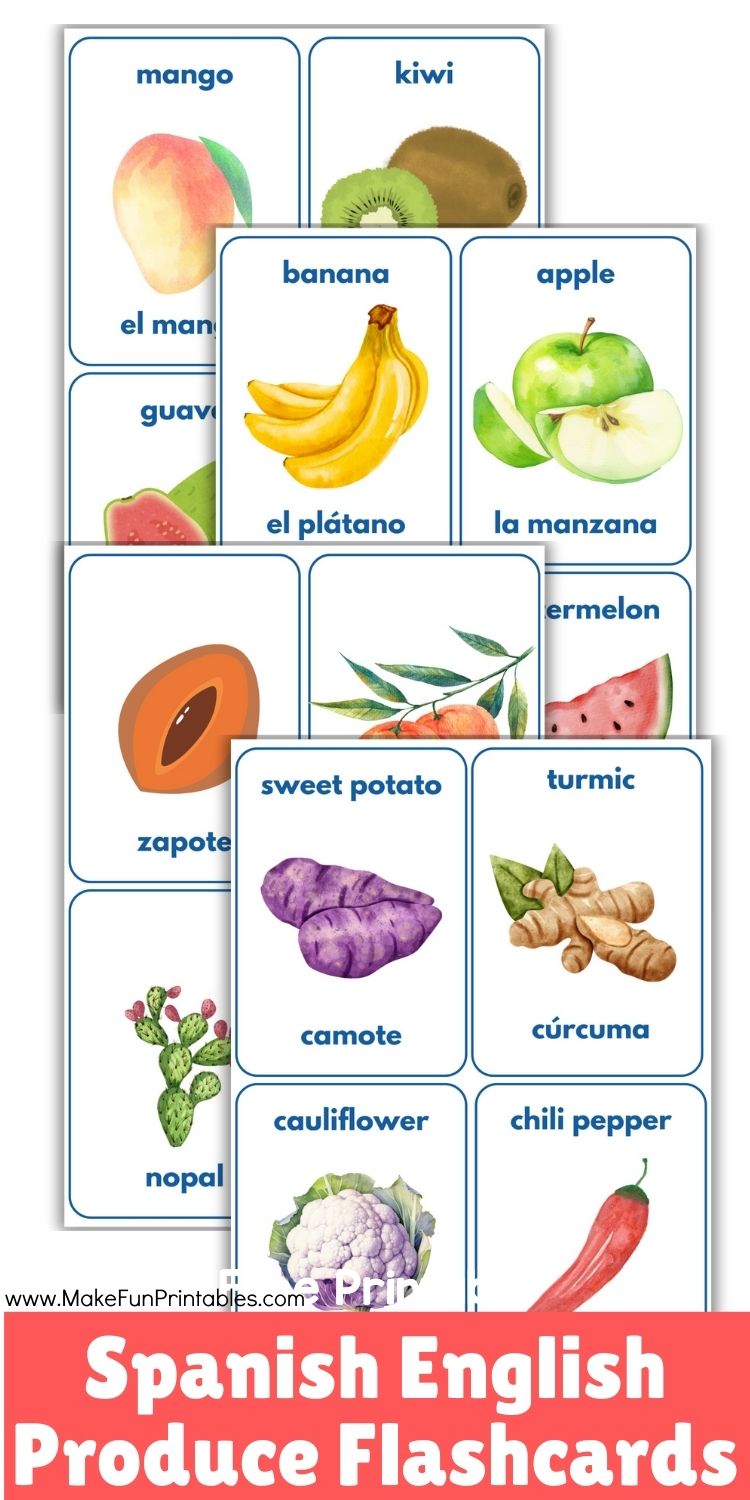 Free Spanish English Fruit & Vegetable Flashcards - Make Fun Printables