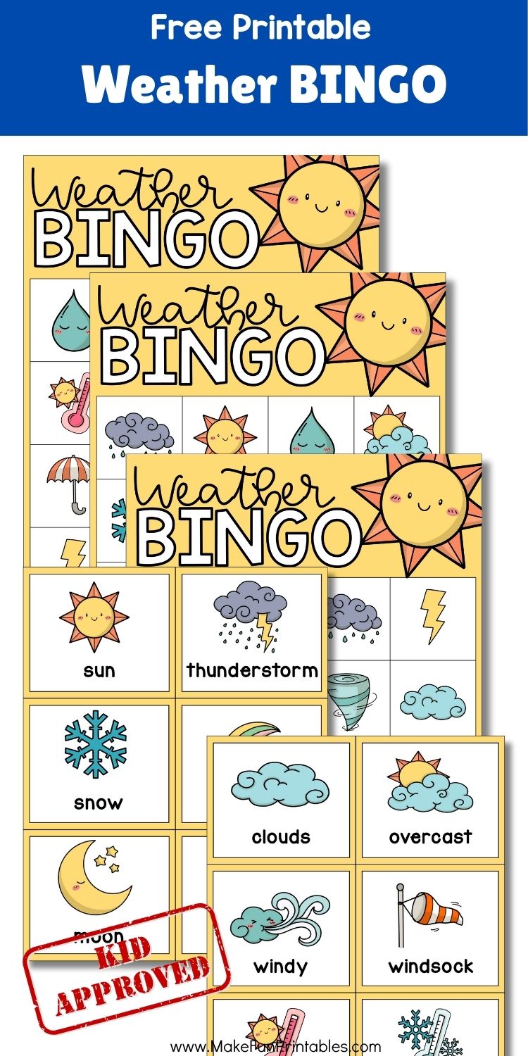 Weather Bingo - Free Printable Game for Preschool - Make Fun Printables