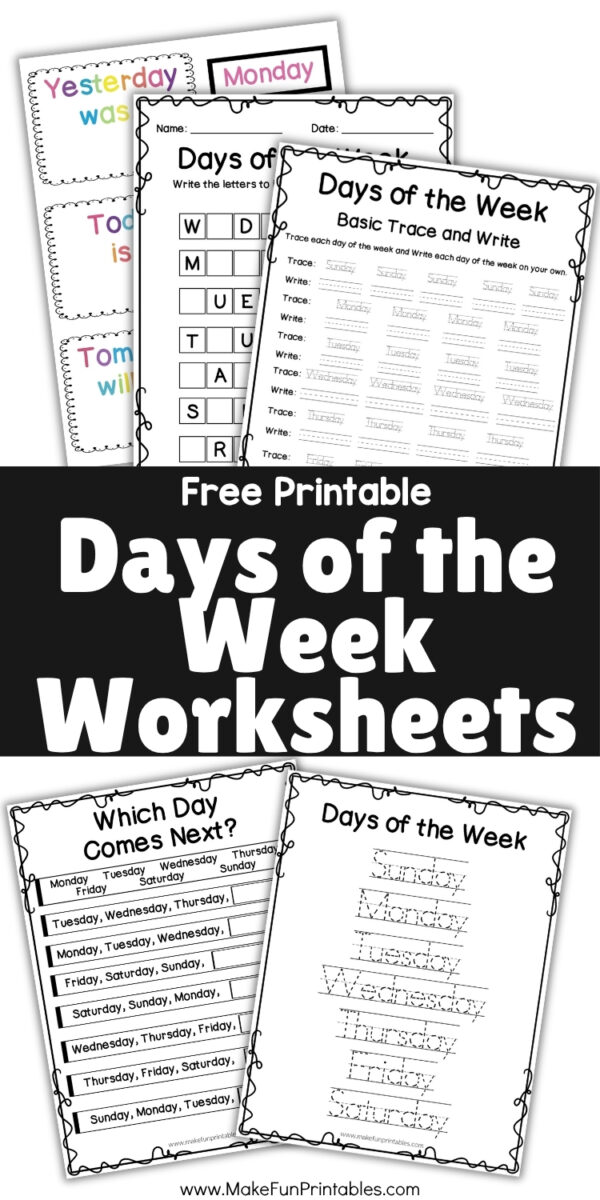 Free Days of the Week Worksheets - Make Fun Printables
