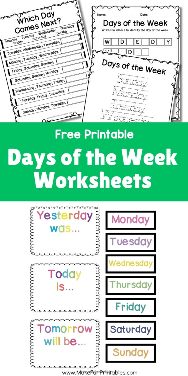 Free Days of the Week Worksheets - Make Fun Printables