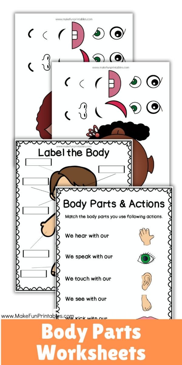 Body Parts Worksheets for Preschool, Kindergarten & Grade 1 - Make Fun ...