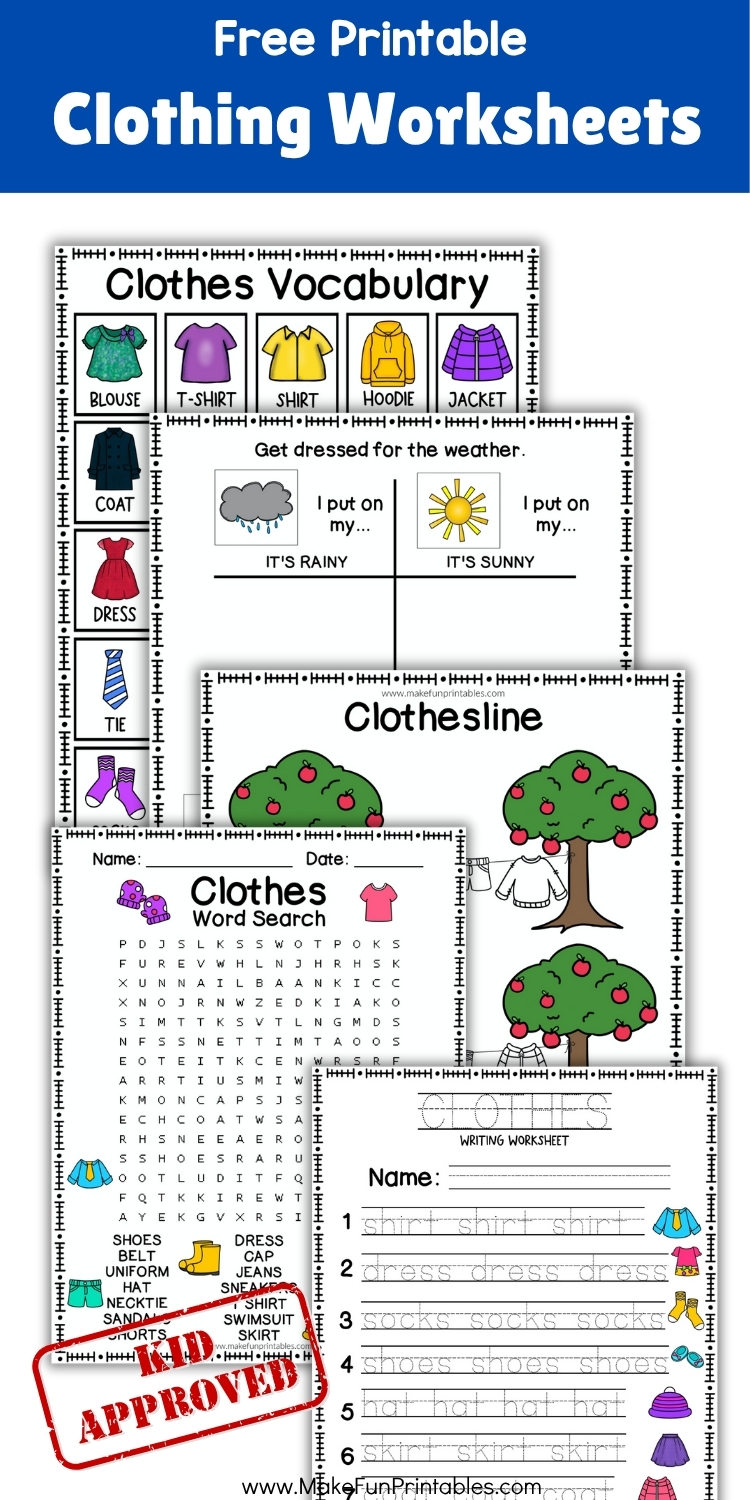 Clothing Worksheets for Preschool and Kindergarten - Make Fun Printables