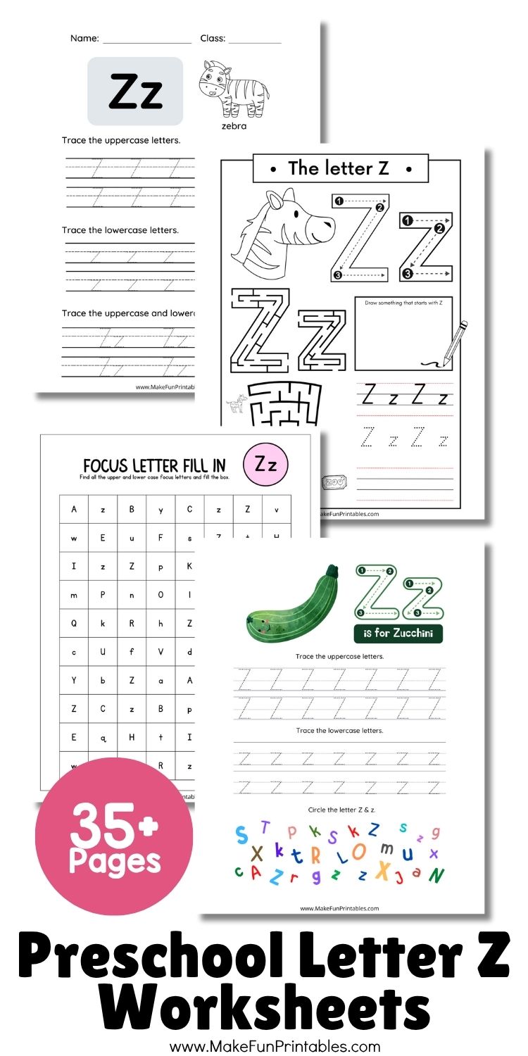 Free Letter Z Worksheets for Preschool - Make Fun Printables