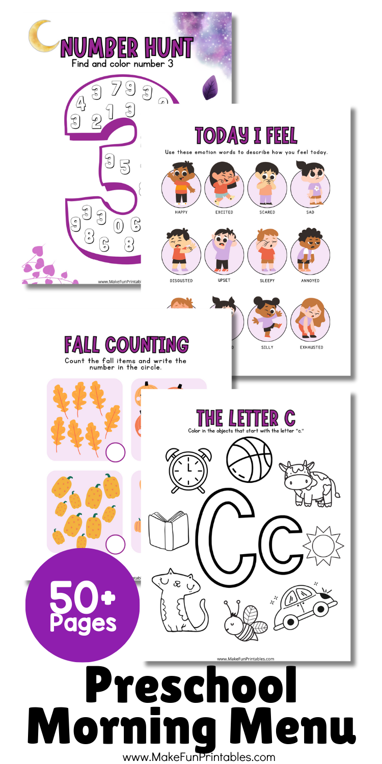 October Morning Menu Printables for Preschool and Kindergarten - Make ...