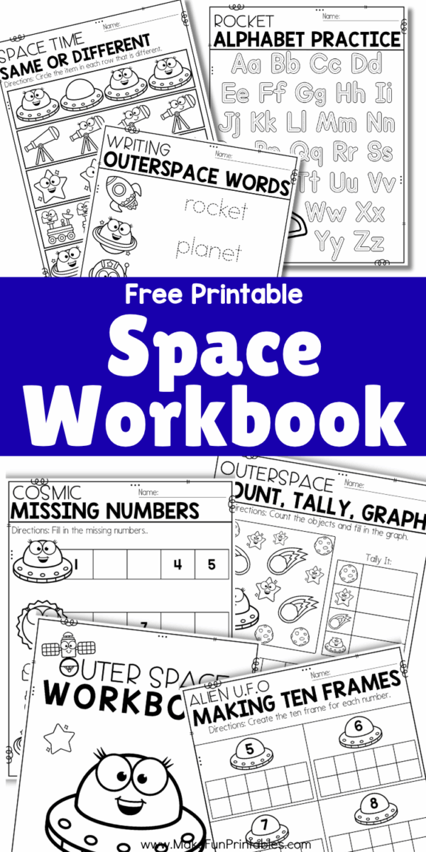 Space Workbook Printable for Preschool and Kindergarten - Make Fun ...