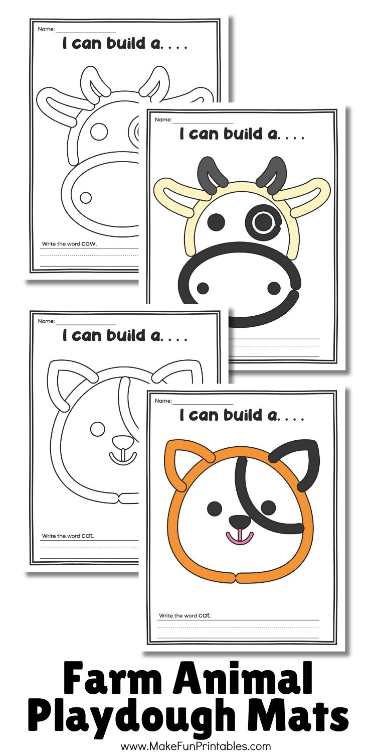 Free Farm Animals Playdough Mats Printable Worksheets - Make Fun Printables