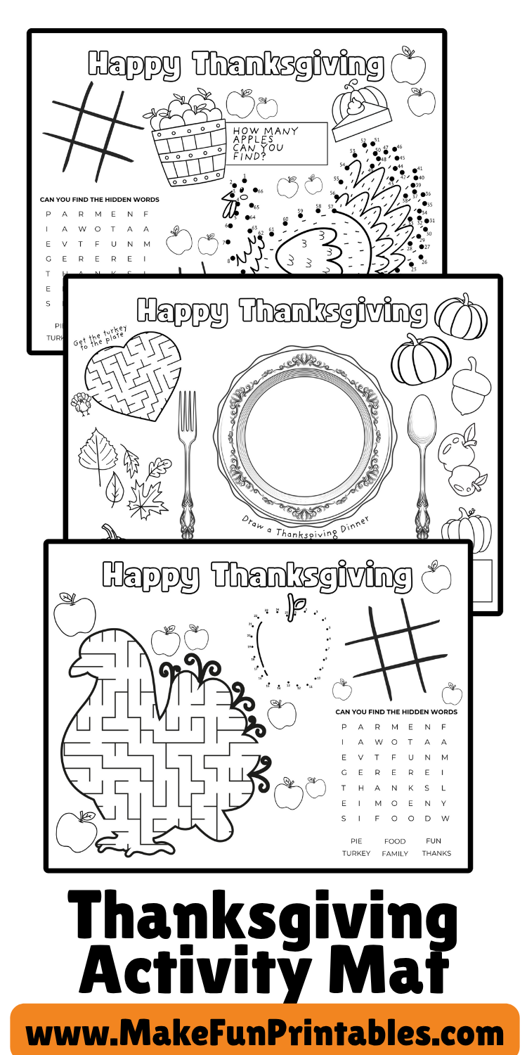 Free Printable Thanksgiving Activity Placemats for Kids - Make Fun ...