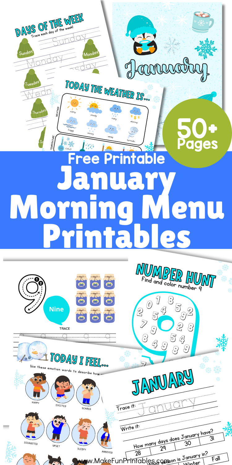 January Morning Menu Free Printable Worksheets for Preschool and ...
