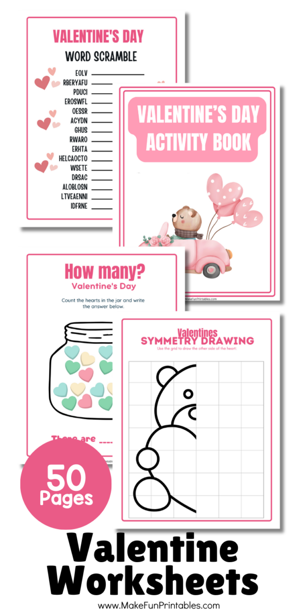 Free Printable Valentines Day Worksheets & Activity Book - Make Fun ...