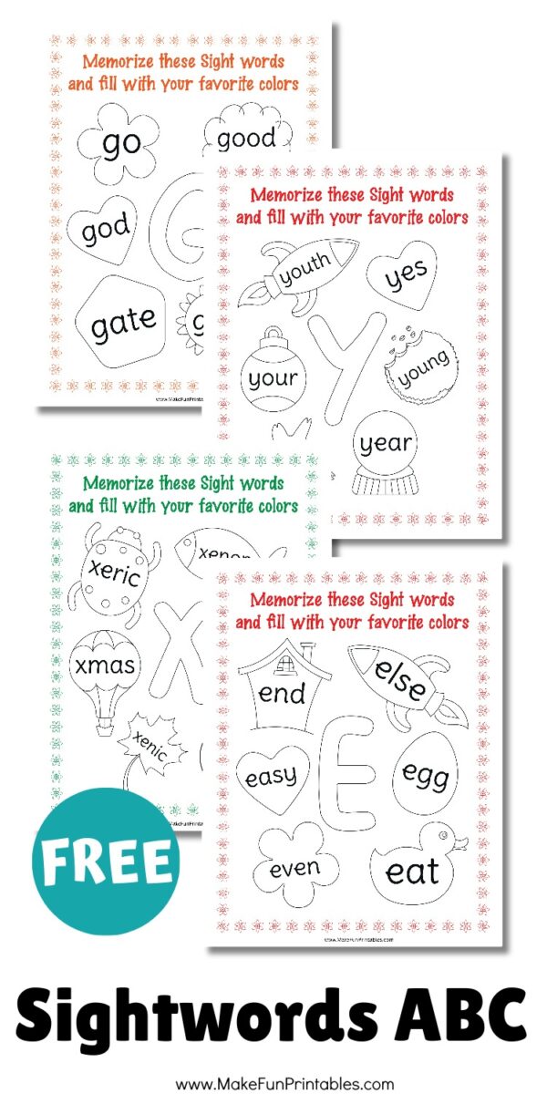 Free Printable Sight Words Alphabet Coloring Worksheets - Make Fun ...