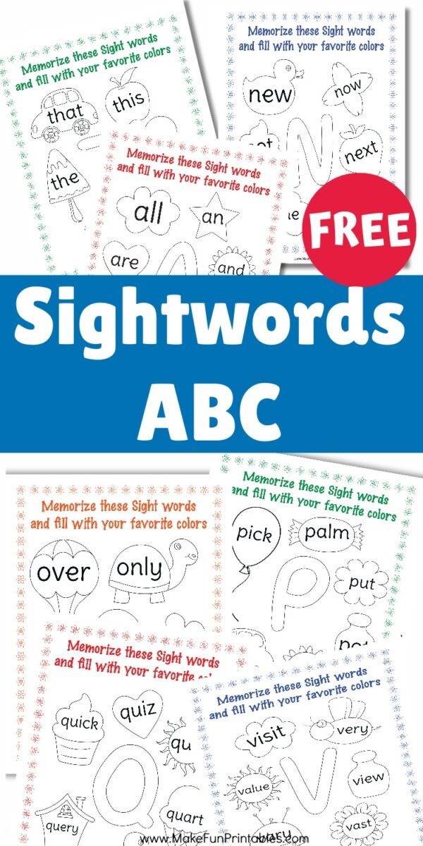 Free Printable Sight Words Alphabet Coloring Worksheets - Make Fun ...