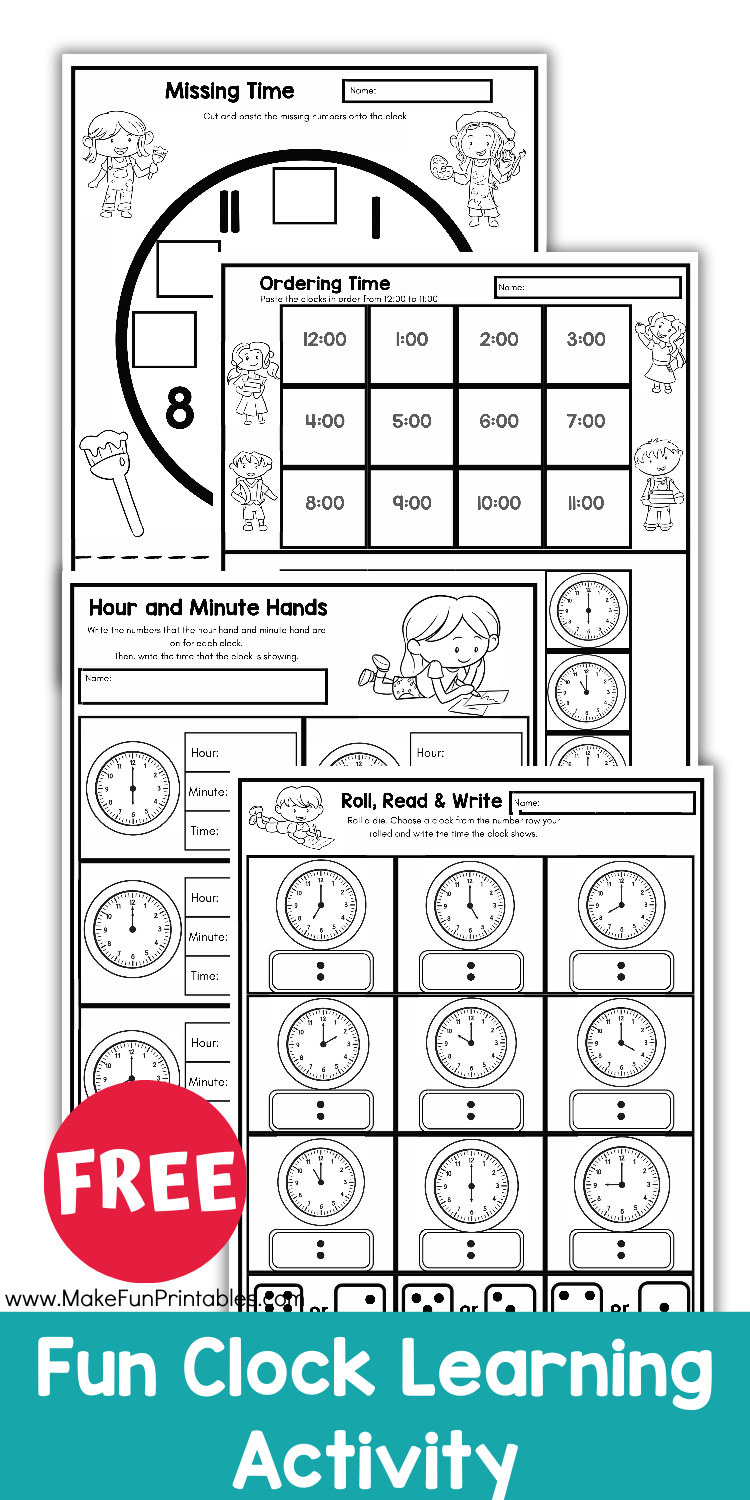 Free Printable Telling Time Worksheets For Kids Clock Learning ...