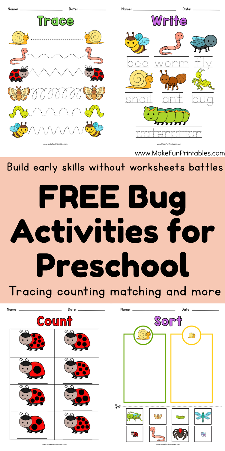 Free Printable Bug Worksheets for Preschool - Make Fun Printables